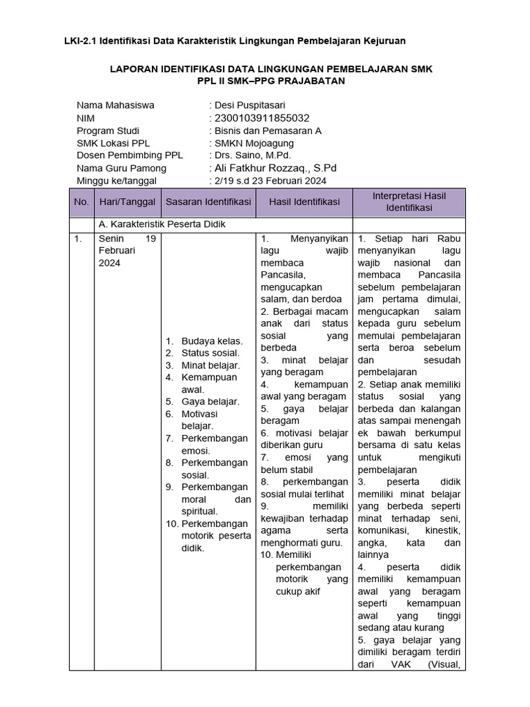 Desi Pusitasari - LKI-2.1 Identifikasi Data Karakteristik Lingkungan ...