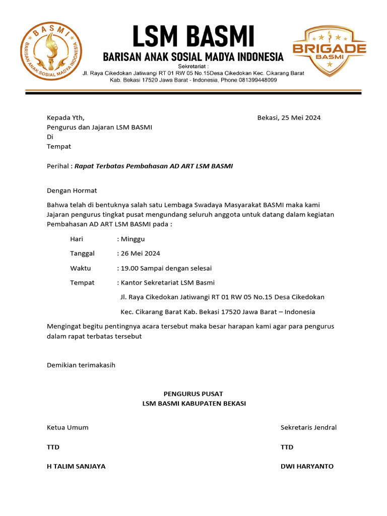 Rapat Terbatas Pembahasan AD ART LSM BASMI | PDF