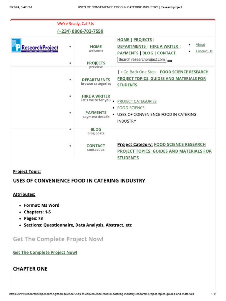 USES OF CONVENIENCE FOOD IN CATERING INDUSTRY - Researchproject | PDF ...