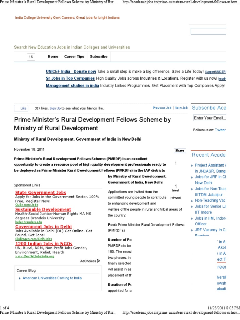 Prime Minister's Rural Development Fellows Scheme by Ministry of Rural ...