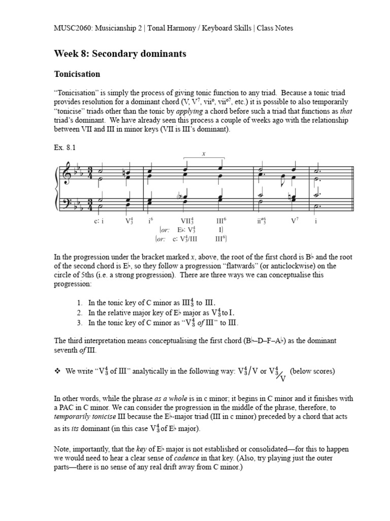 MUSC2060 2024 Classnotes Week 08 | PDF | Chord (Music) | Harmony