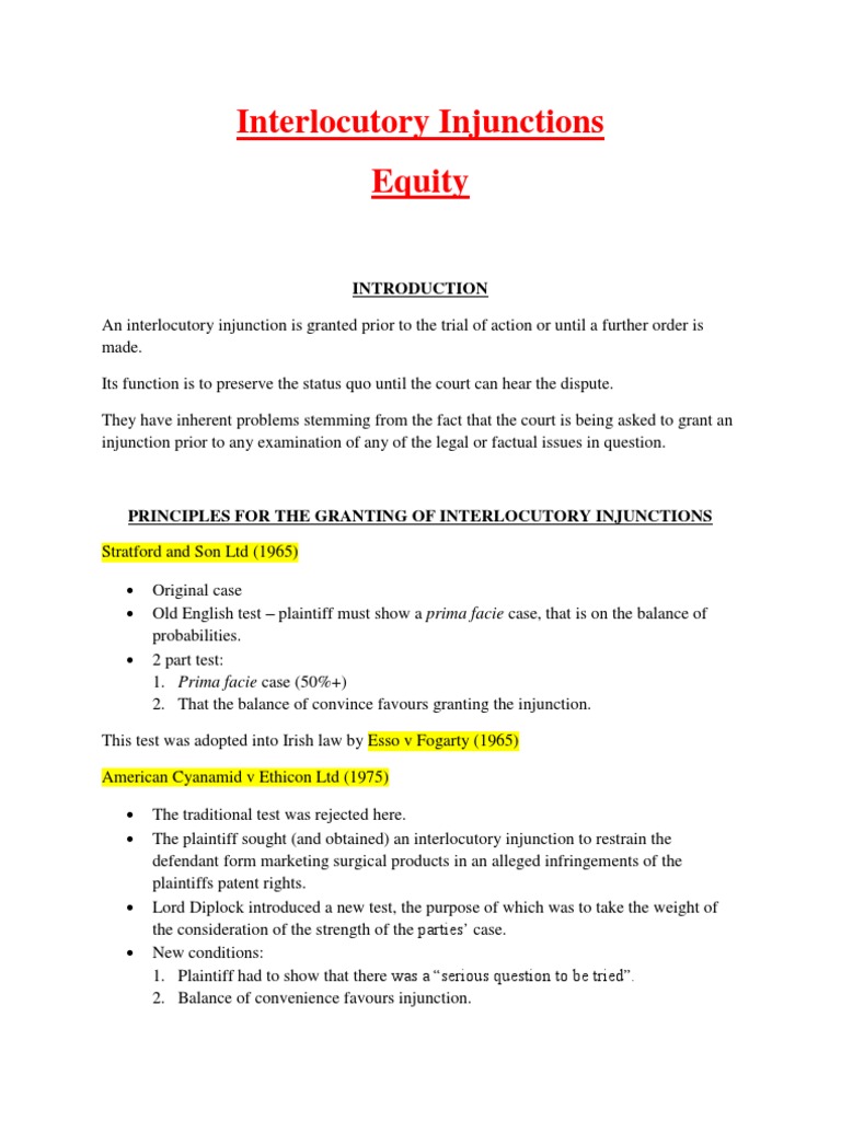 Interlocutory Injunctions in Equity | PDF | Injunction | Defamation