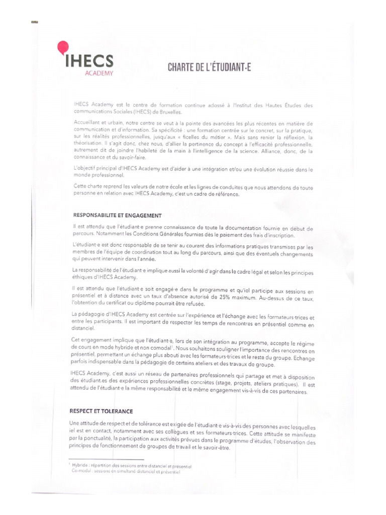 Charte de L'etudiant (E) | PDF