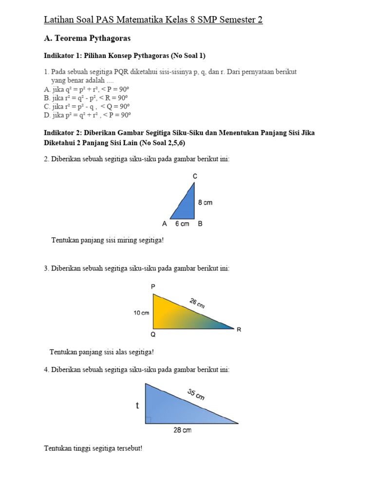 Latihan Soal PAS Matematika Kelas 8 Sem 2 | PDF