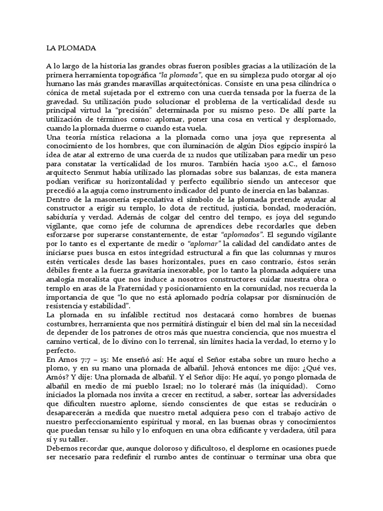 La Plomada: Simbología y Uso en Masonería | PDF | Arte
