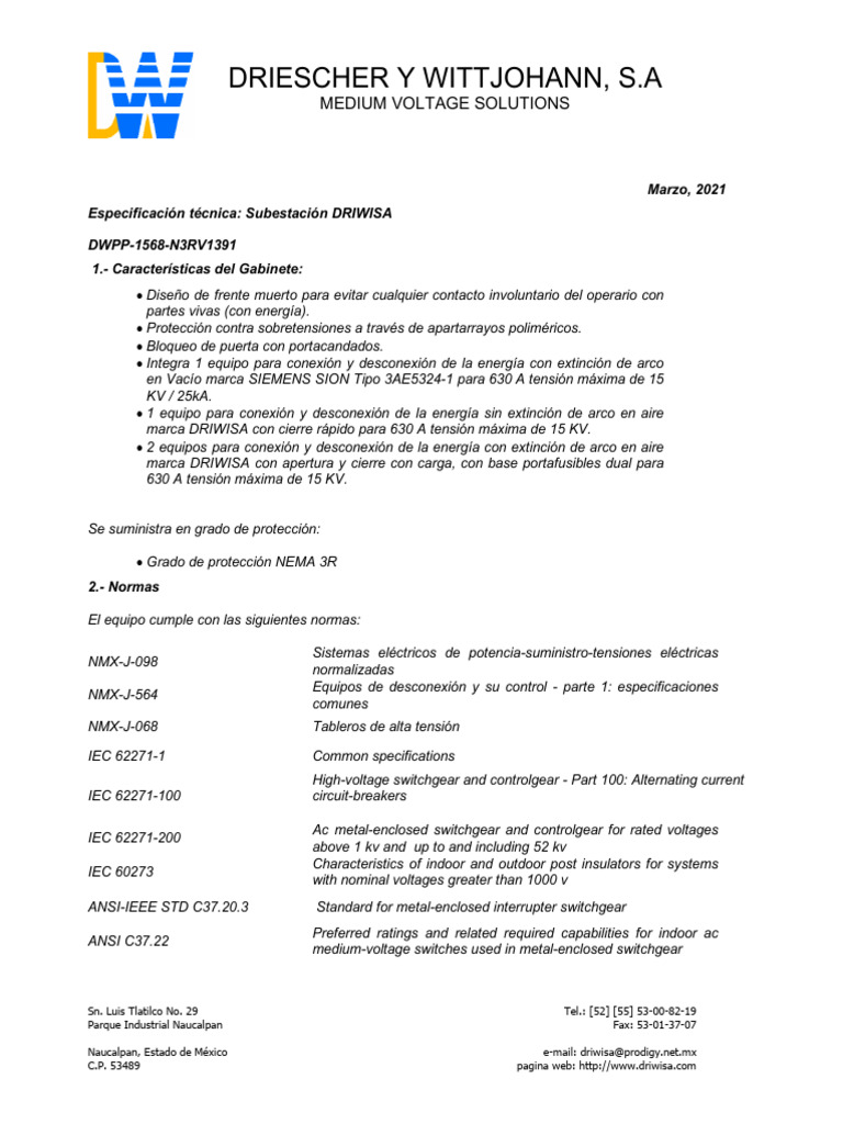 Especificacion Tecnica DWPP-1568-N3RV1391 | PDF | Tornillo ...