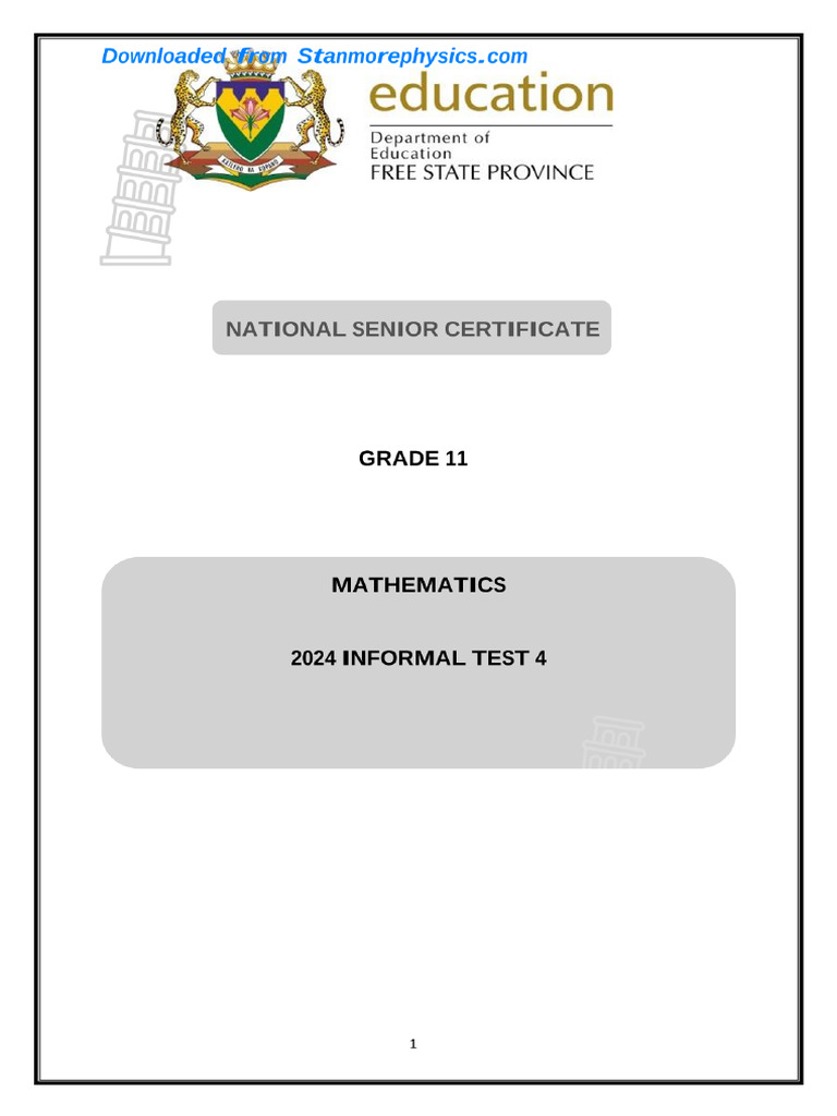 Fs Maths Grade 11 Test 4 Feb 2024 QP Only | PDF