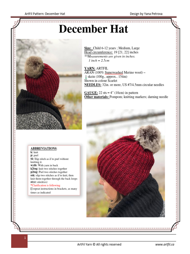 December Hat EN Artfil | PDF | Knitting | Needlework