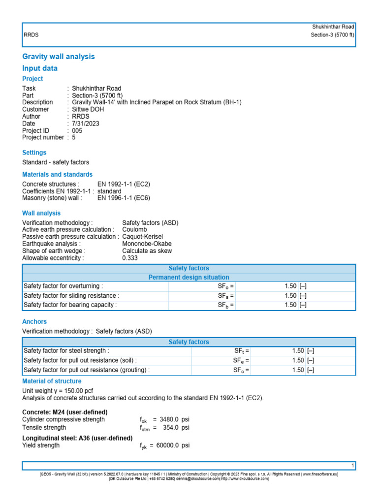 Gravity Wall Analysis Input Data: Project | PDF | Loam | Applied And Interdisciplinary Physics