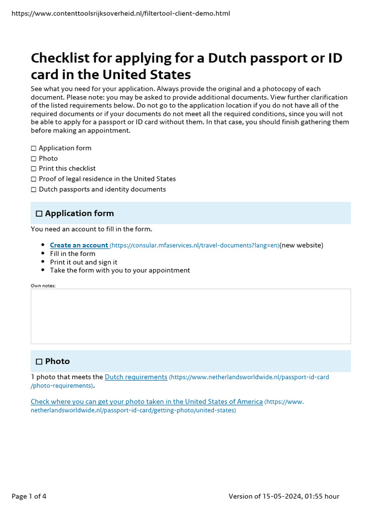 Checklist For Applying For A Dutch Passport or Id Card in The United ...