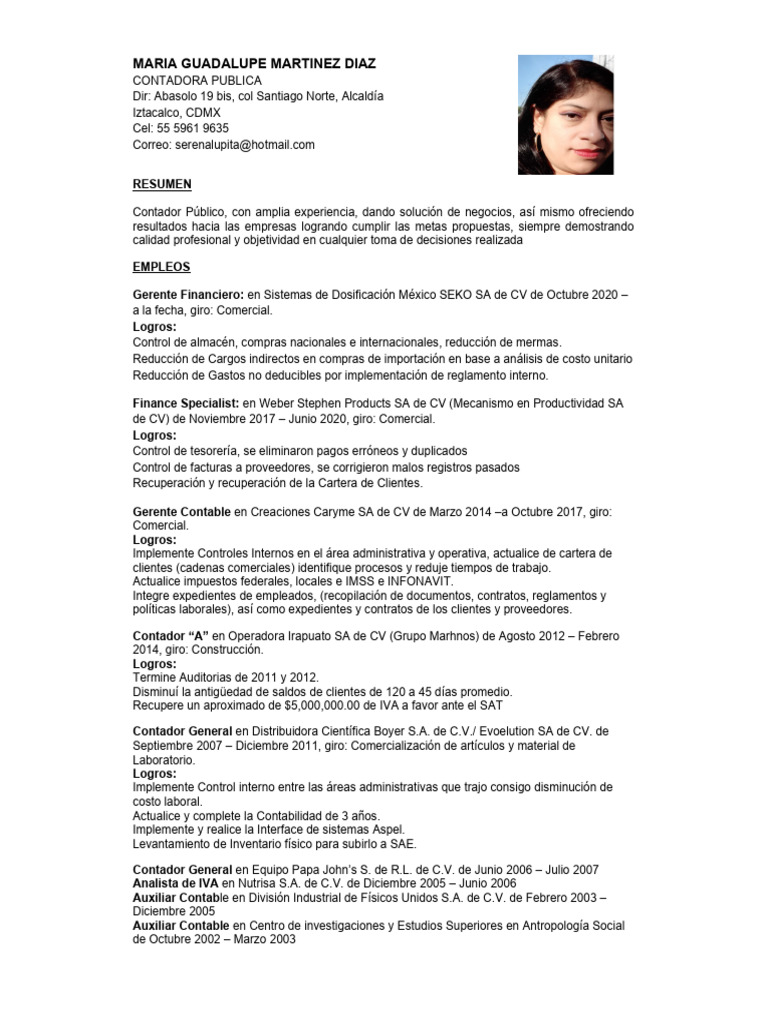 CV Guadalupe Martínez Díaz 2023 | PDF | Contabilidad | Business
