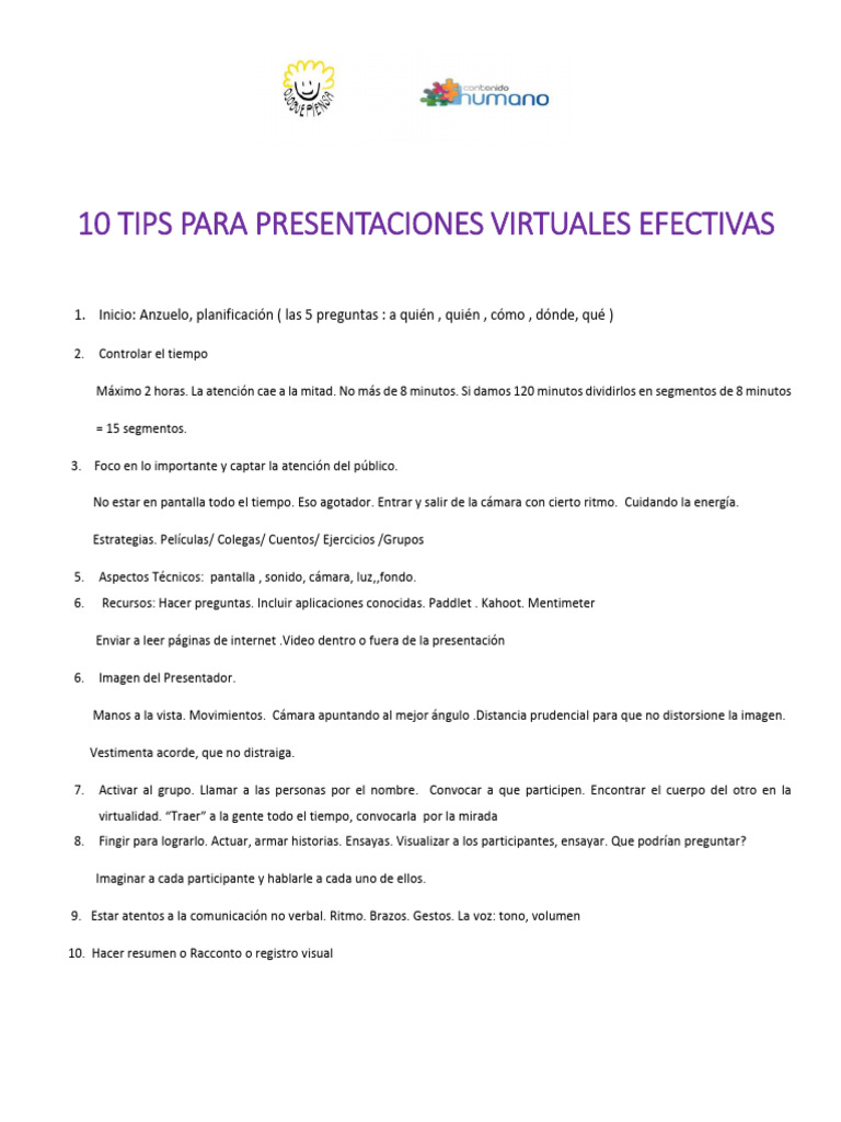 10 Tips para Presentaciones Virtuales Efectivas | PDF | Ciencias sociales