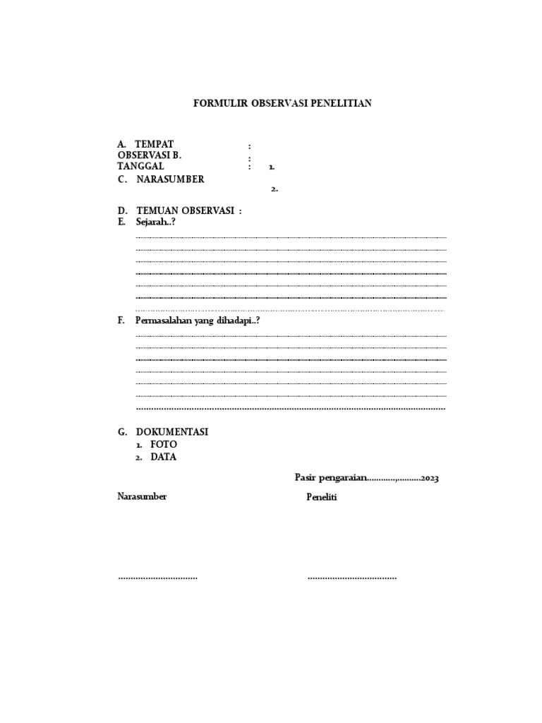 Formulir Observasi Penelitian | PDF