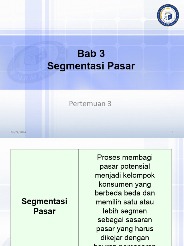 Pertemuan 3 Segmentasi Pasar 1 | PDF