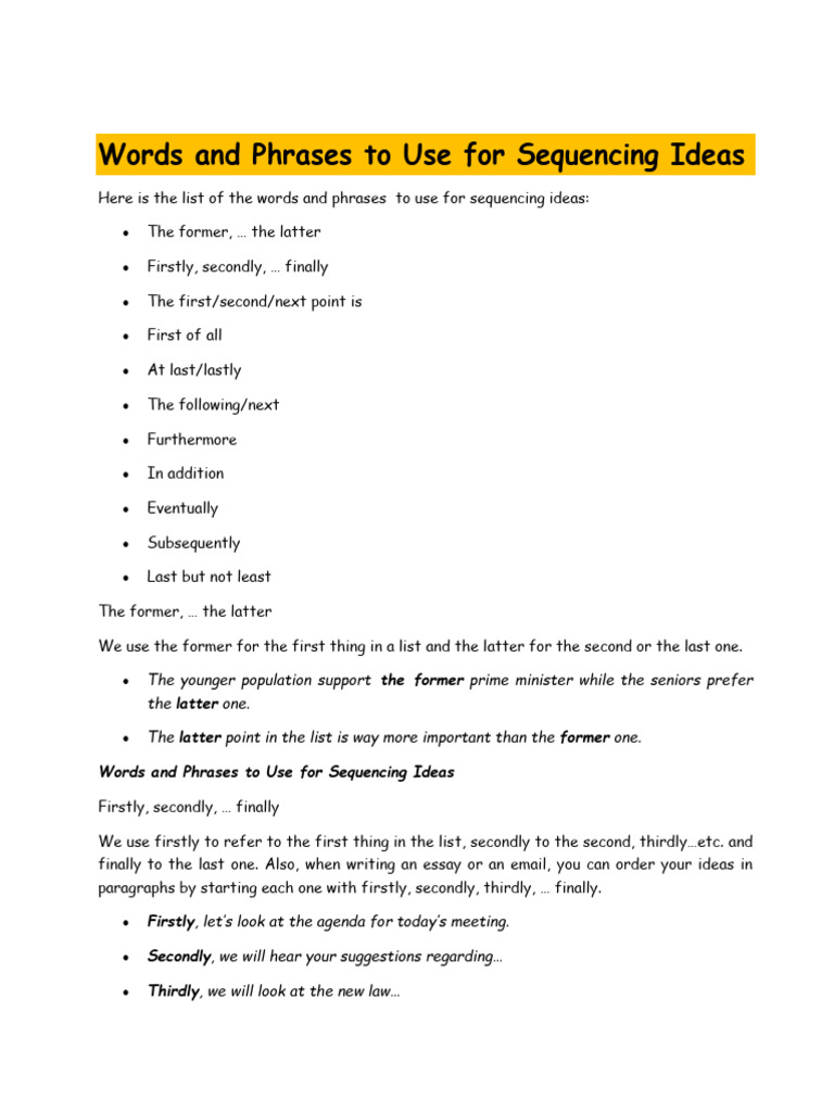 Words and Phrases To Use For Sequencing Ideas | PDF