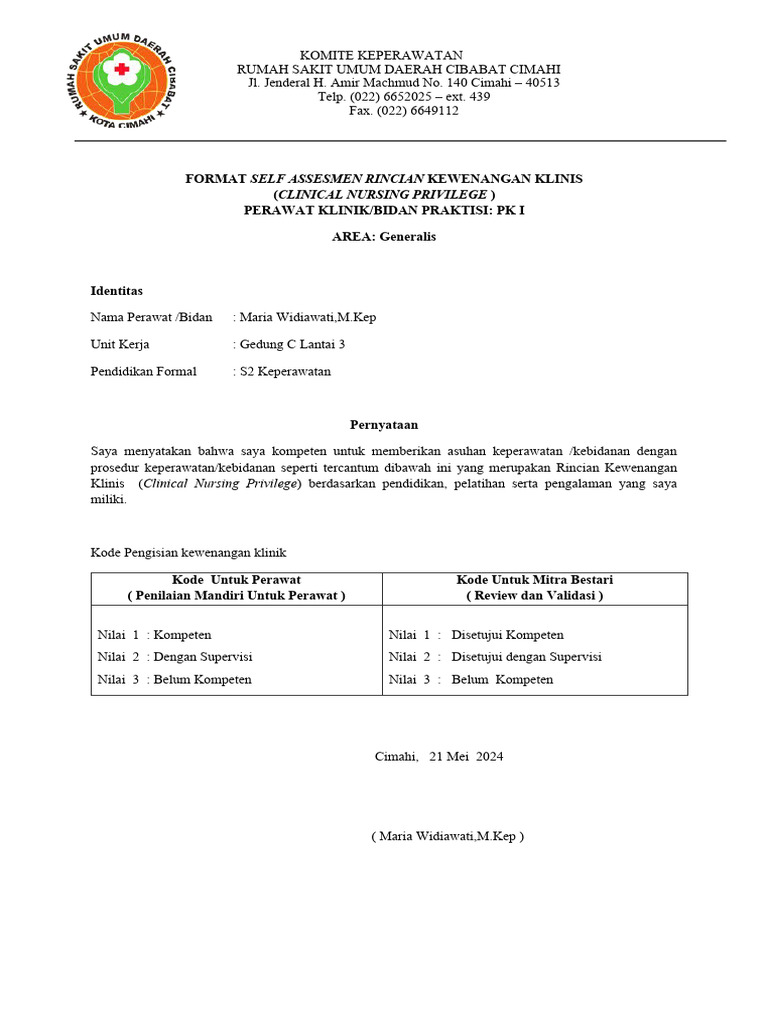 FORM SELF ASSESMEN KREDENSIAL REKREDENSIAL Contoh | PDF