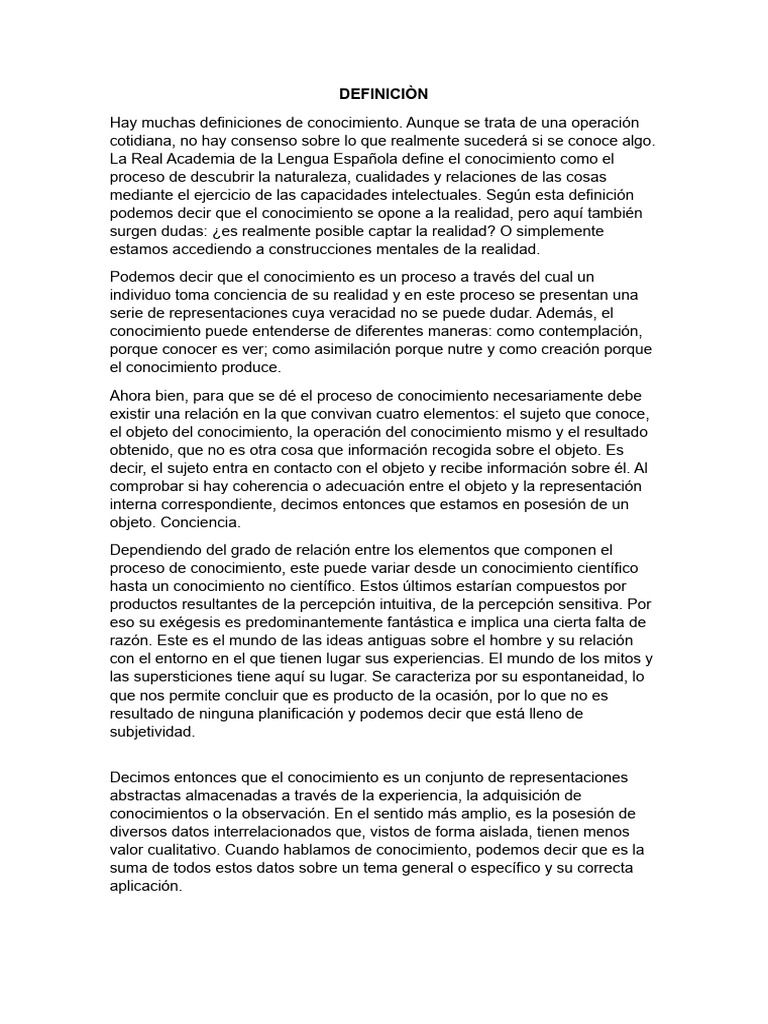 DEFINICIÒN Conocimiento | PDF | Conocimiento | Experiencia