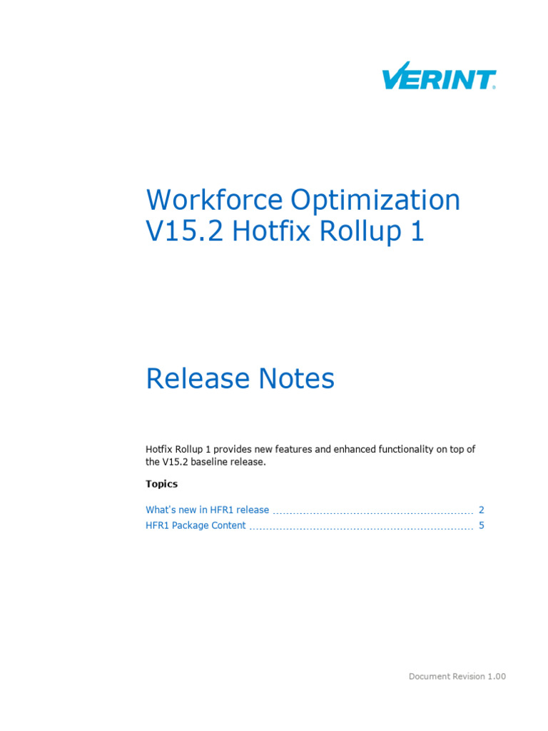 Verint WFO V15.2 Hotfix Rollup 1 Notes | PDF | Databases | Analytics