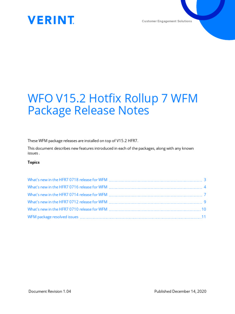 WFO V15 2 HFR7 WFM Package Release Notes | PDF | Proprietary Software ...