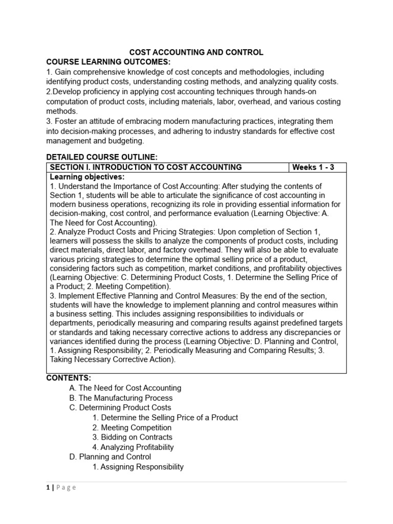 CAC Outline (Section 1-3) | PDF | Cost Accounting | Payroll