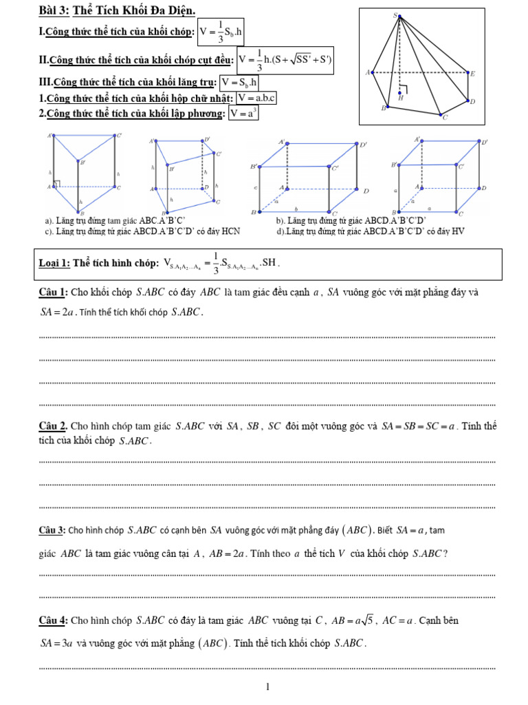 Bài 1 1 Thể Tích Chóp 12 New | PDF
