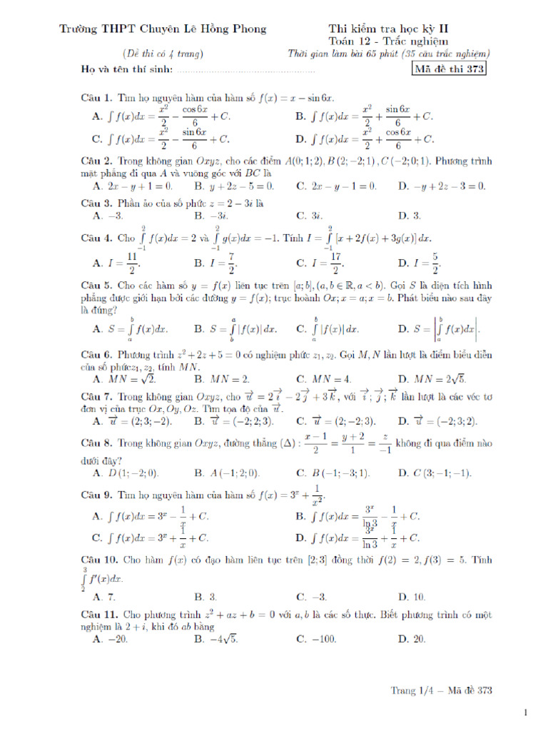 Các đề ôn thi HK 2 | PDF