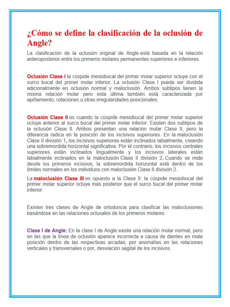 Clasificación de La Oclusión de Angle | PDF | Odontología | Anatomia dental