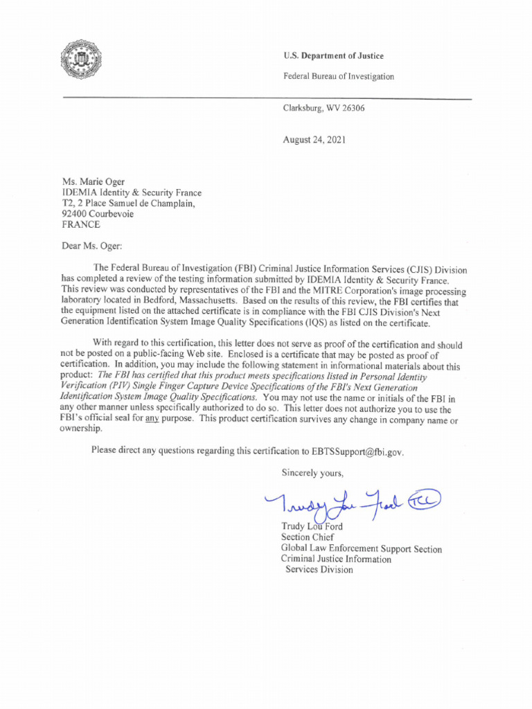 CBM-E3, MSO 1300 E3 and MSO 1350 E3 - FBI PIV IQS Certificate | PDF