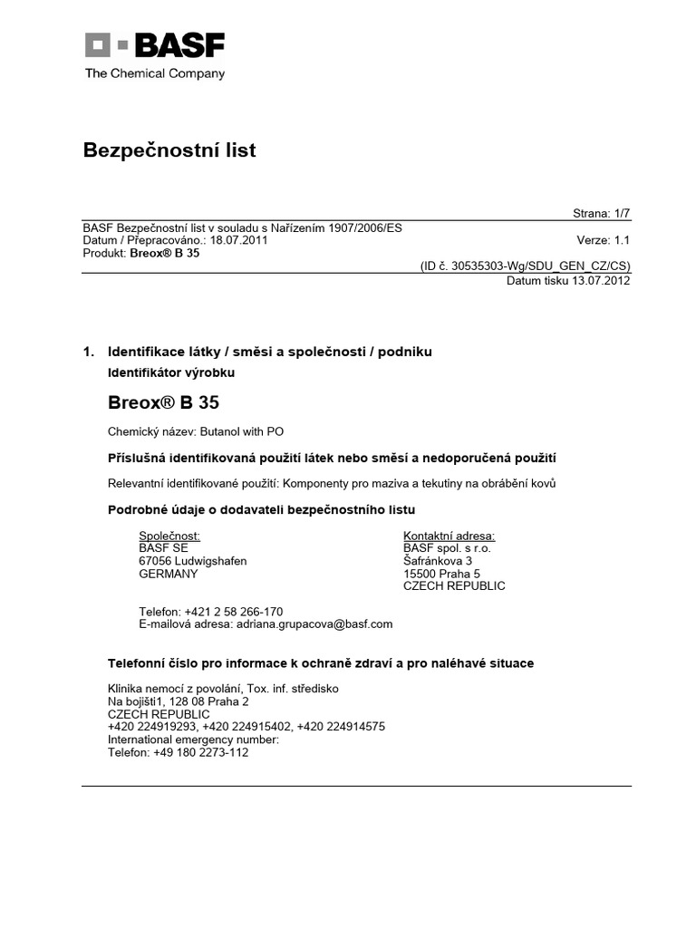 MSDS-Breox B35-CZE - 44-28101 | PDF