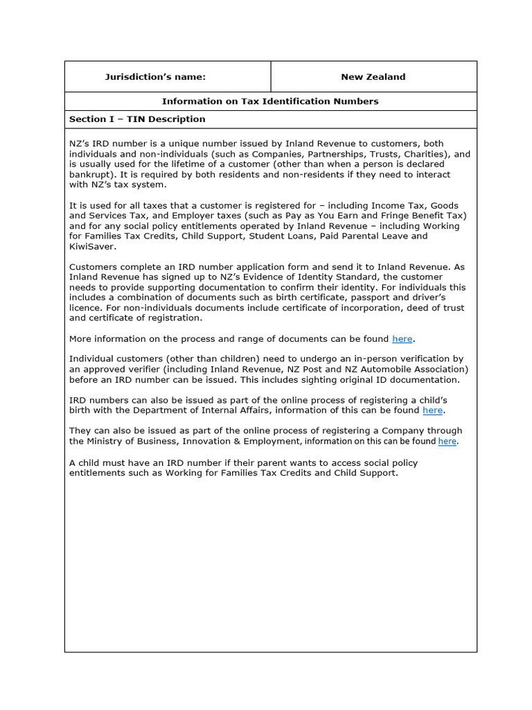 New Zealand TIN | PDF | Identity Document