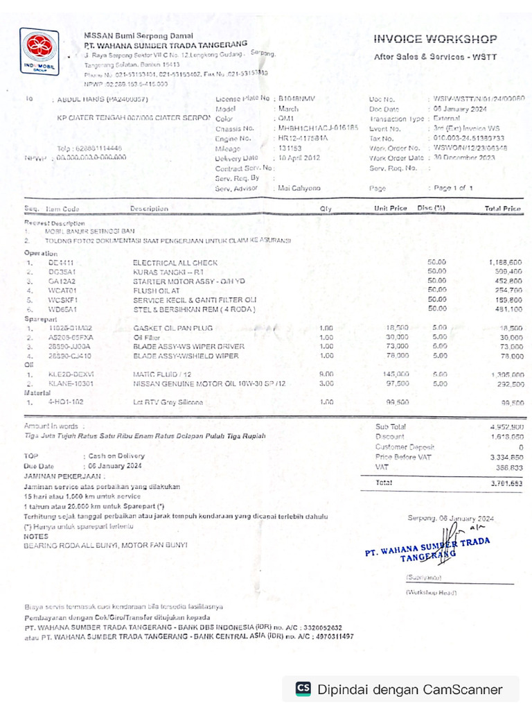 Invoice Nissan March | PDF