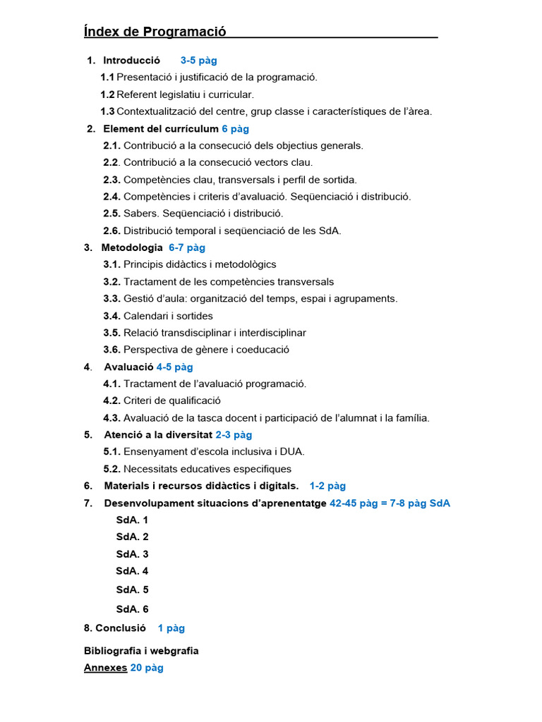Índex Programació LOMLOE | PDF