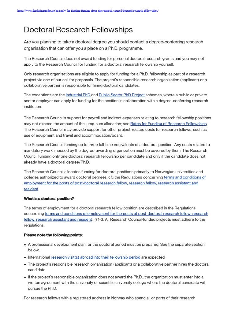 Doctoral Research Fellowships | PDF | Doctor Of Philosophy | Doctorate