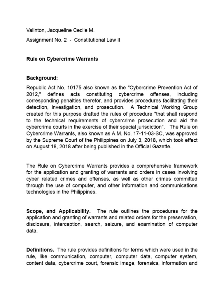 Cybercrime Warrants in Philippine Law | PDF | Arrest Warrant | Search ...