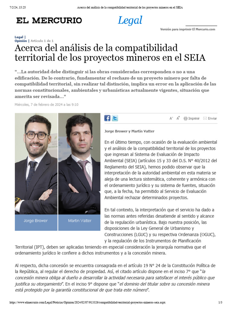 Acerca Del Análisis de La Compatibilidad Territorial de Los Proyectos Mineros en El SEIA | PDF ...