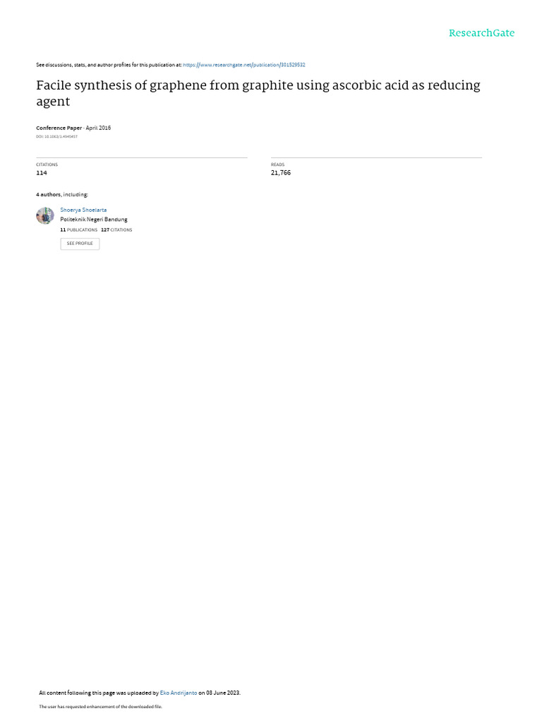 Facile Synthesis of Graphene From Graphite Using Ascorbic Acid As ...