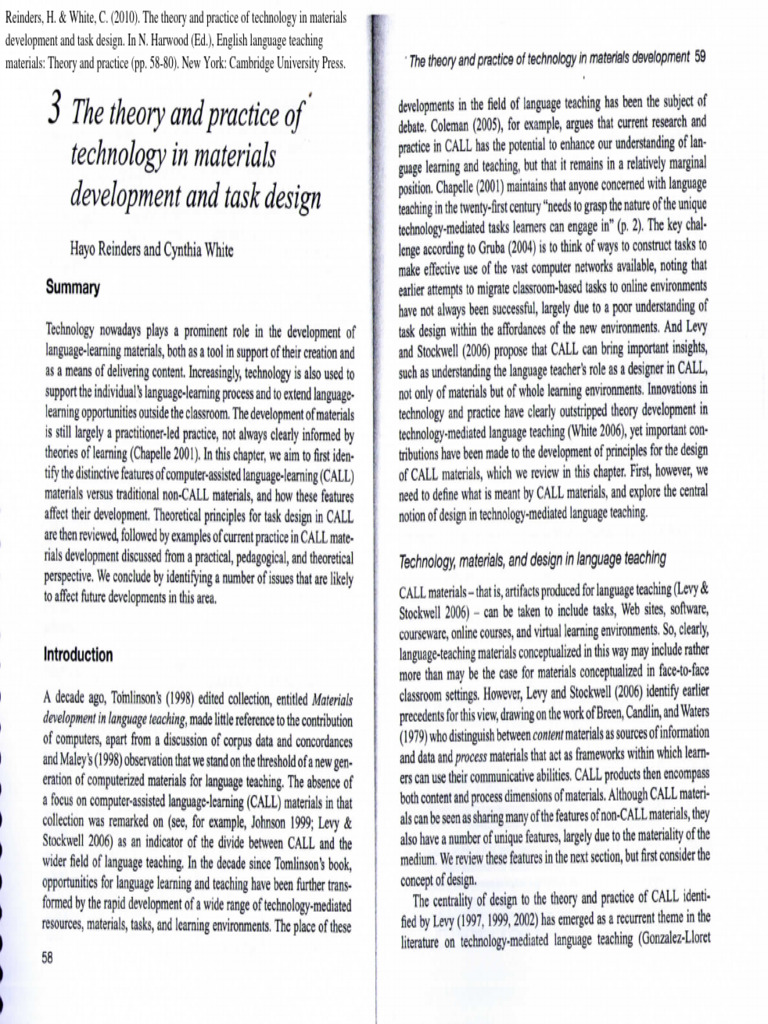 The theory and practice of technology in materials development and task ...