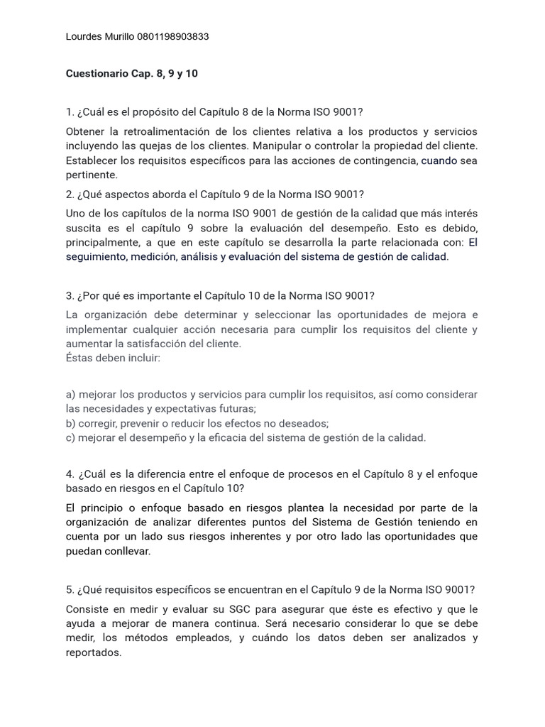 Capítulos 8, 9 y 10 de ISO 9001: Claves | PDF | Gestión de la calidad | Calidad (comercial)