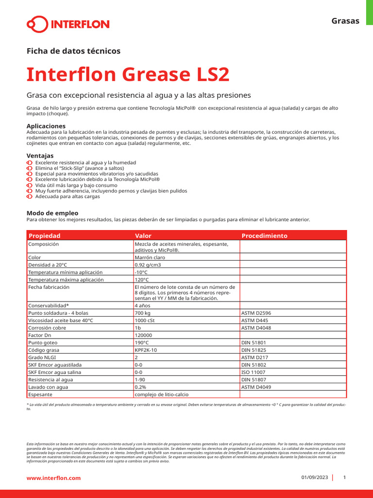 8268 TDS ES Es Interflon Grease LS2 | PDF | Rodamiento (Mecánico ...