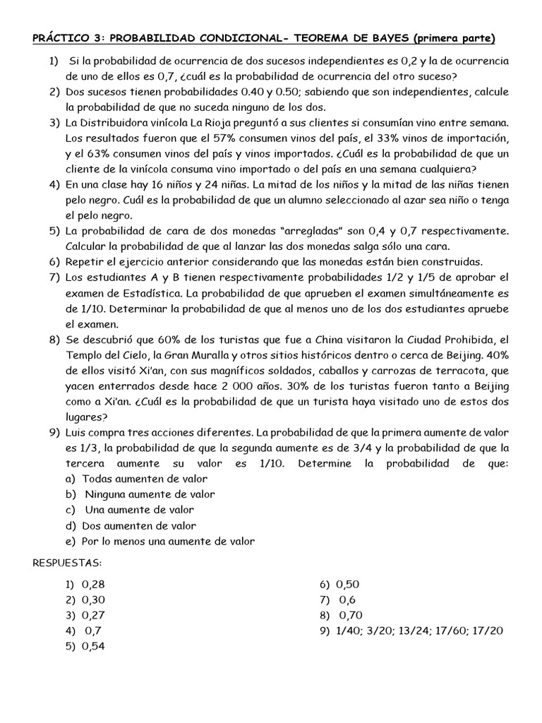 PRACTICO 3 Probabilidad Condicional Teorema de Bayes | PDF | Probabilidad | Science