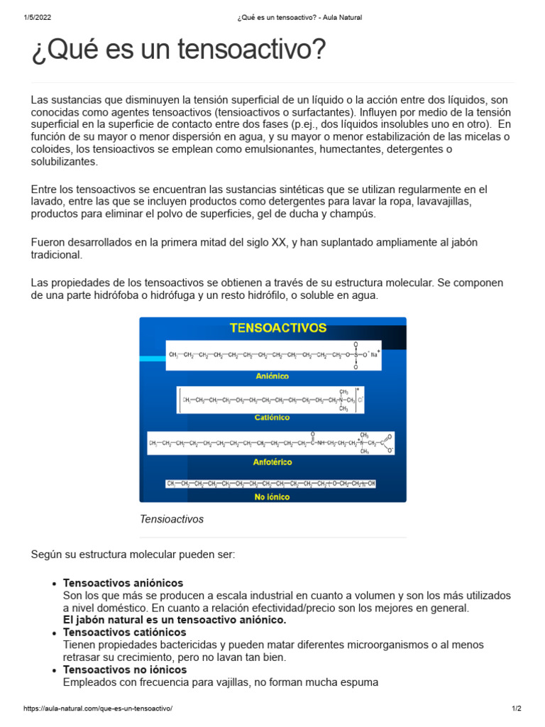 ¿Qué Es Un Tensoactivo - Aula Natural | PDF | Tensioactivo | Moléculas ...