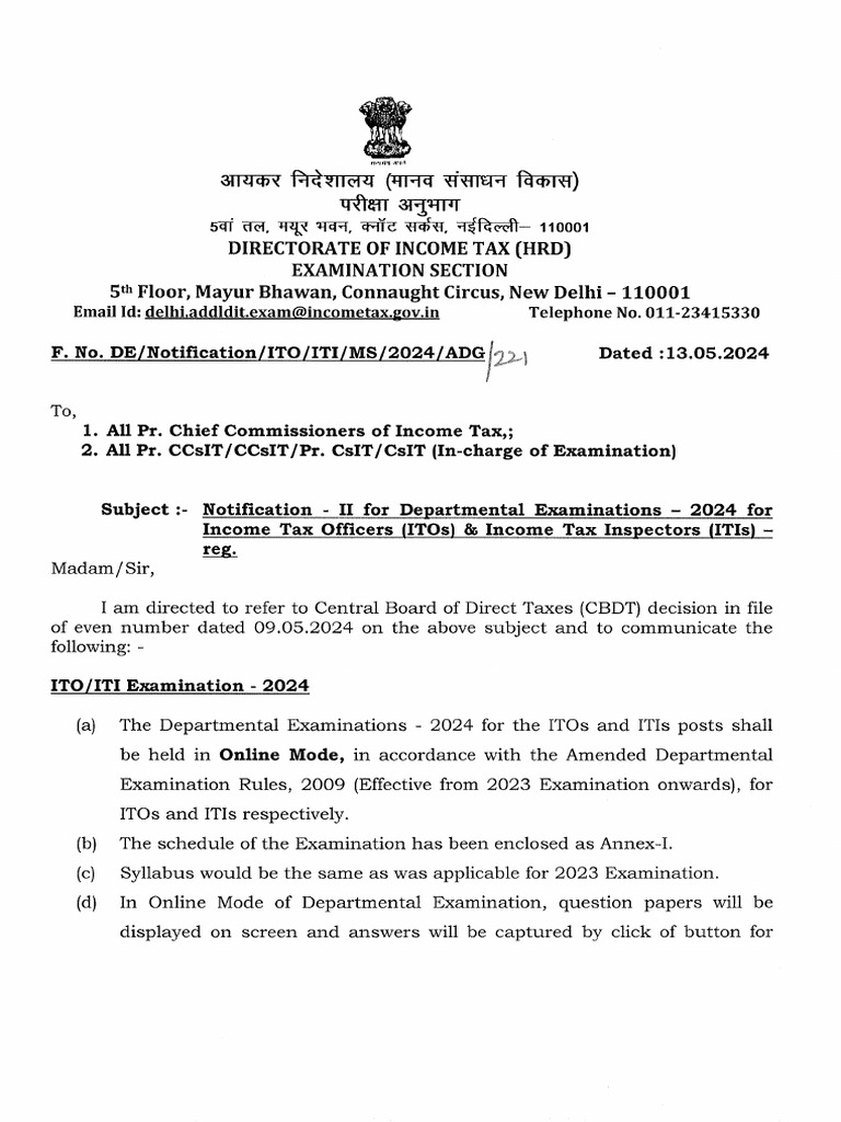 Notification-II For ITO & ITI Exam - 2024 | PDF