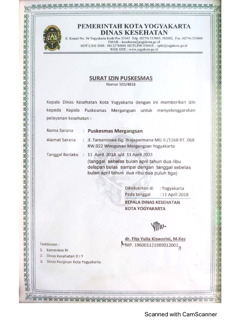 Surat Ijin PKM Mergangsan | PDF