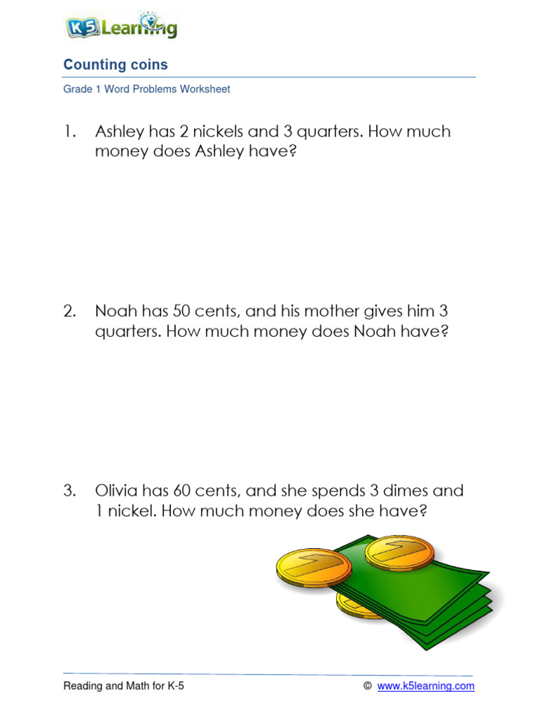 Grade 1 Counting Money Word Problems A | PDF