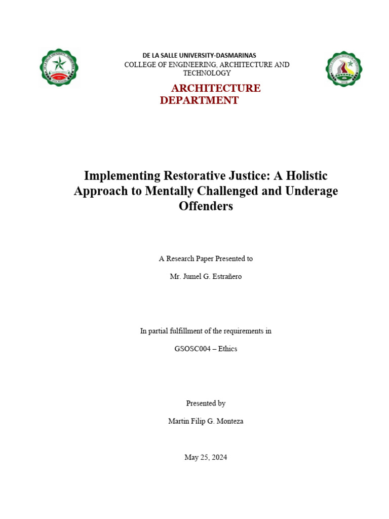 MONTEZA Implementing Restorative Justice: A Holistic Approach To Mentally Challenged and ...