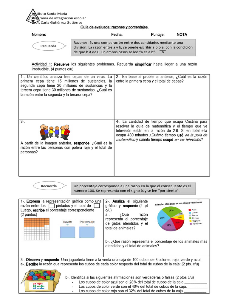 Guía Razones y Porcentajes 6toa | PDF | Porcentaje