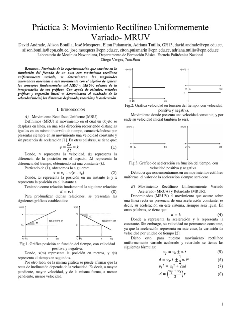 Informe Técnico de la Prática 3 - MRUV | PDF | Aceleración | Cinemática