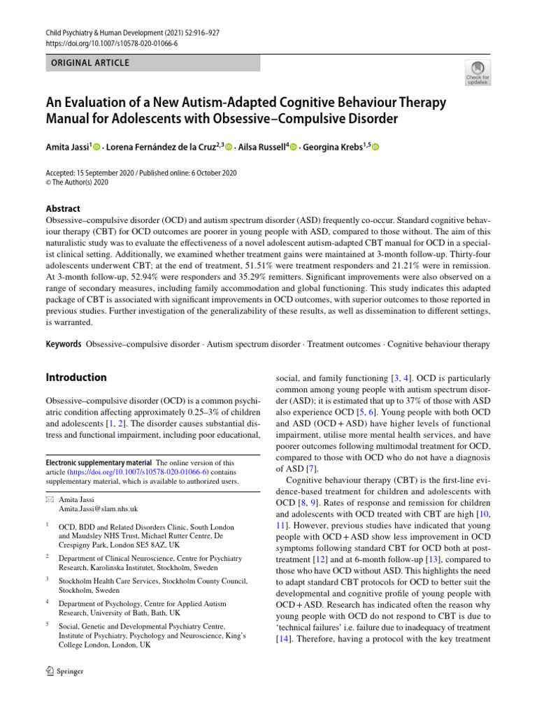 Autism-Adapted CBT for OCD in Teens | PDF | Obsessive–Compulsive ...