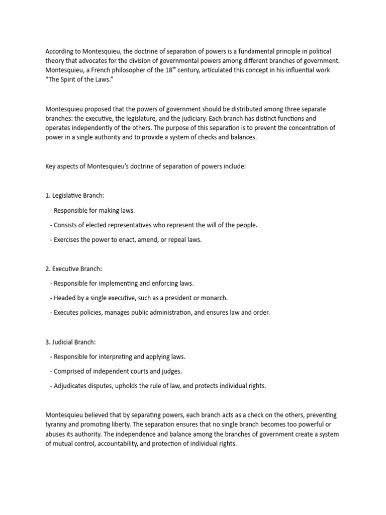 Montesquieu's Separation of Powers Explained | PDF