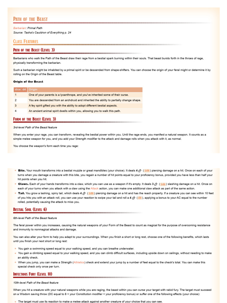 Path of the Beast Barbarian Guide | PDF